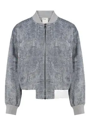 PCFG Linen Blend Bomber Jacket With Distressed Look - Grey
