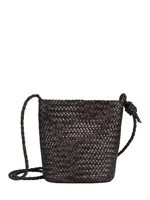 OLD TREND OLD TREND Reed Genuine Leather Woven Barrel Crossbody Bag Grey
