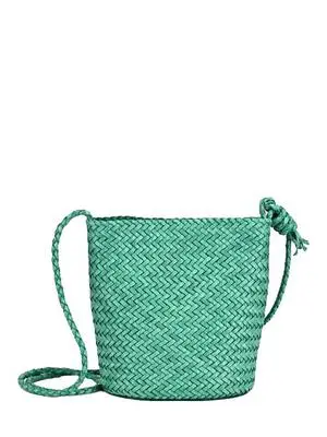 OLD TREND OLD TREND Reed Genuine Leather Woven Barrel Crossbody Bag Mint