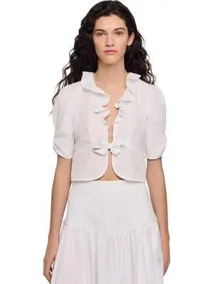 Sandro Ruffled Crop Top - White