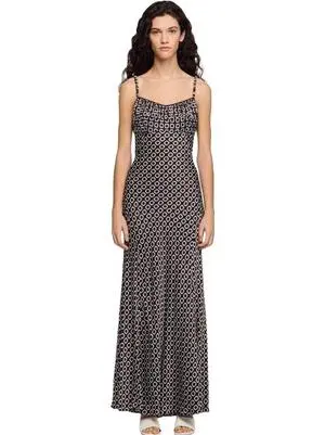 Sandro Printed Slip Maxi Dress - Deep Blue/ocher