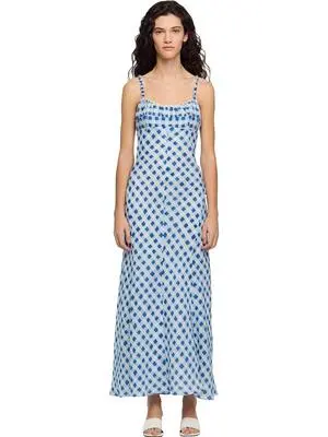 Sandro Gingham Linen Maxi Dress - Blu/white
