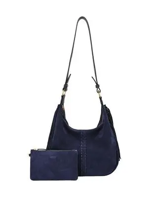 OLD TREND Leather Suede Heritage Shoulder Bag - Navy
