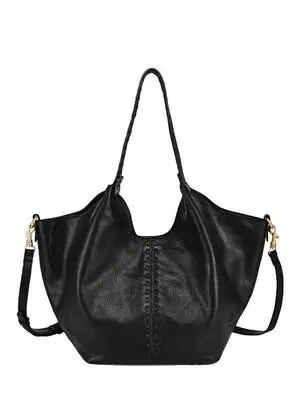 OLD TREND Magnolia Genuine Leather Handwoven Convertible Tote Black