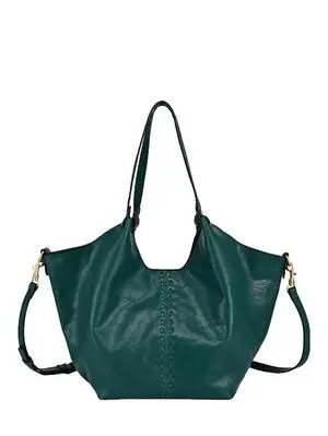 OLD TREND Magnolia Genuine Leather Handwoven Convertible Tote Teal