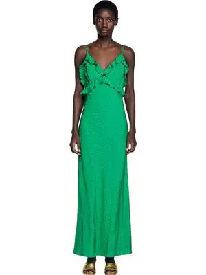 Sandro Jacquard Maxi Dress With Straps - Green