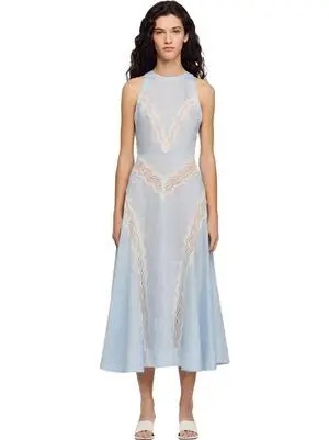 Sandro Lace Detailed Maxi Dress - Ciel/blanc