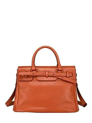 OLD TREND OLD TREND Wishbone Genuine Leather Structured Heritage Satchel Cognac