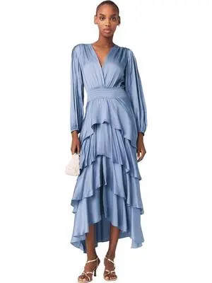 Maje Ruffled Maxi Dress Blue/grey