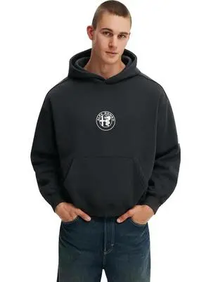 COTTON ON Box Fit Alfa Romeo Hoodie - Lcn Alf Washed Black Alfa