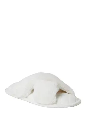 DEARFOAMS Jessica Furry Crossband Slipper - Alabaster