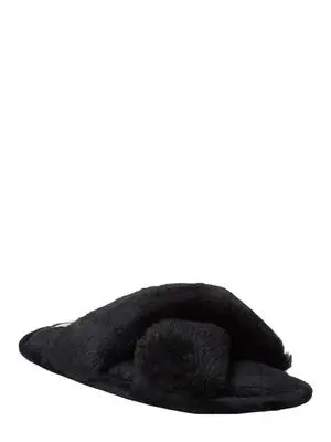 DEARFOAMS Jessica Furry Crossband Slipper - Black