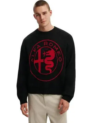 COTTON ON Alfa Romeo Box Fit Crew Knit - Lcn Alfa Romeo  Black