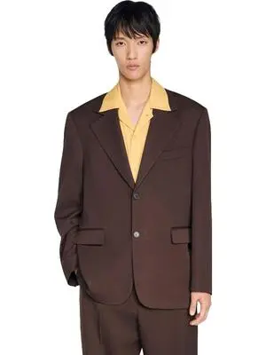 Sandro Oversized Wool Jacket - Chocolate