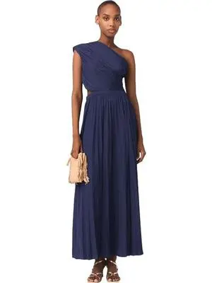 Maje Asymmetrical Pleated Maxi Dress - Navy