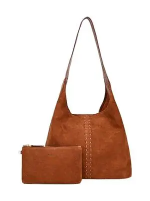 OLD TREND Genuine Leather Suede Hobo Bag - Brown