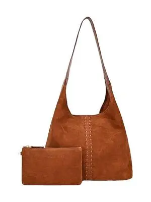 OLD TREND Genuine Leather Suede Hobo Bag - Brown