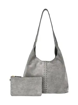 OLD TREND Genuine Leather Suede Hobo Bag - Grey