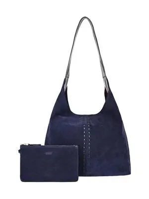 OLD TREND Genuine Leather Suede Hobo Bag - Navy