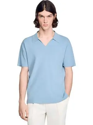 Sandro Stretch Knit Polo Shirt - Sky Blue