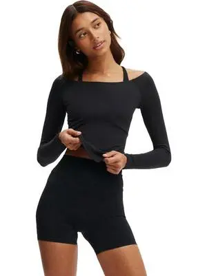 BODY Active Ultra Soft Off The Shoulder Long Sleeve Black