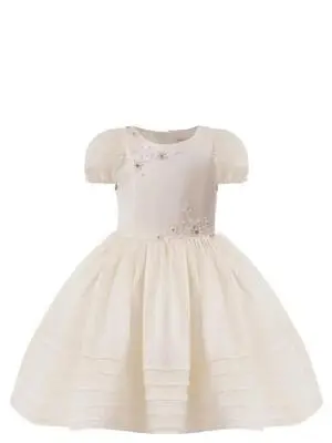 TULLEEN Embroidered Pleated Dress - Ivory
