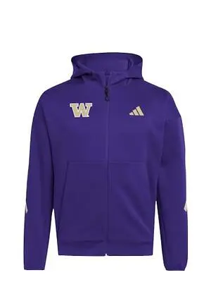 Adidas Huskies Full Zip Player Travel Zne Hoodie - Washington Team College Purple Team Sand