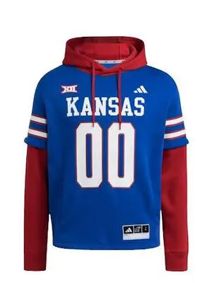 Adidas Jayhawks Jersey Hoodie - Kansas Royal Blue White Team Power Red