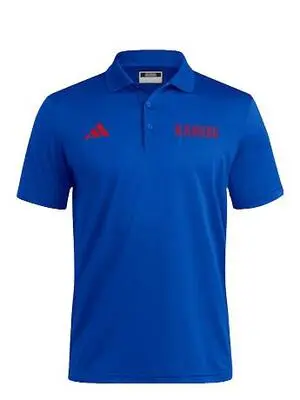 Adidas Jayhawks Coaches Ottoman Polo Shirt - Kansas Royal Blue Team Power Red