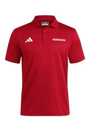 Adidas Cornhuskers Coaches Ottoman Polo Shirt - Nebraska Team Power Red White