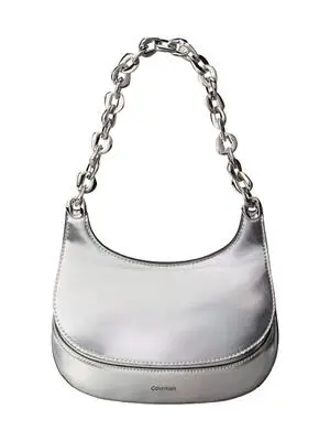 Calvin Klein Flap-closure Chain-strap Shoulder Bag - Silver