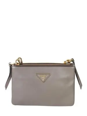 Prada Calfskin Crossbody Bag With Enameled Metal Triangle - Gray