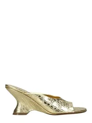 Dries Van Noten Embossed Metallic Leather Mules 75 - Gold