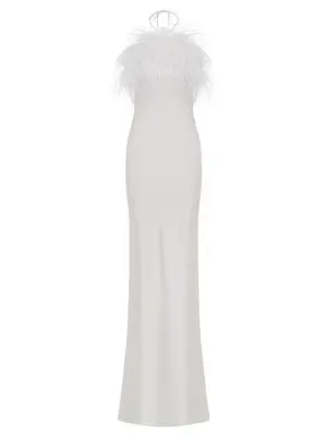 Ila Ada Feathered Satin Maxi Dress - White
