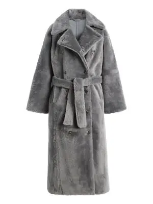BY MALENE BIRGER Hally Reversible Shearling Coat - Light Grey