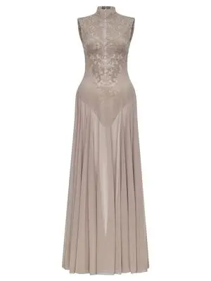 MONTSAND Sleeveless Jacquard Gown - Nude