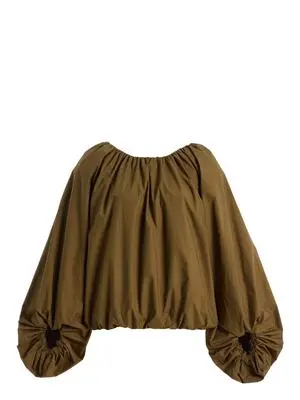 BY MALENE BIRGER Semara Balloon-sleeve Organic-cotton Top - Olive