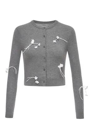 MONTSAND MONTSAND 3D Floral Cotton-Modal Cropped Cardigan