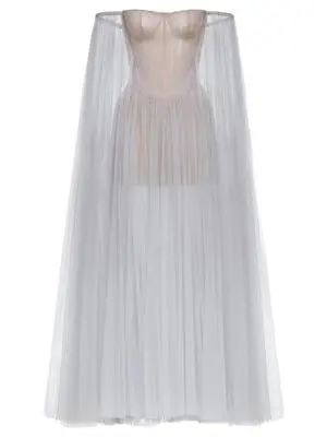 MONTSAND Tulle Off-shoulder Maxi Dress With Cape Effect - Grey