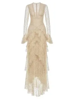 MONTSAND Lace Cascade Maxi Dress - Nude