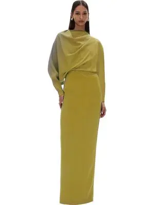 Rachel Gilbert Amara Draped Cape Gown - Green