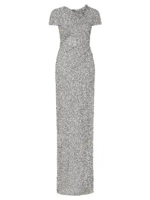 Rachel Gilbert Zayn Beaded Tulle Gown - Silver