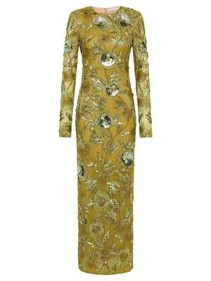 Rachel Gilbert Embellished Column Gown - Green
