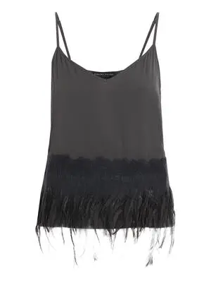 Fabiana Filippi Feather-embellished Silk-blend Camisole - Dark Gray