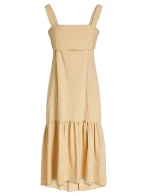 Theory Bow-detailed Linen-blend Midi Dress - Sand