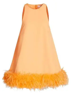 Ronny Kobo Fallon Feather-trimmed Crepe Mini Dress - Pastel Orange