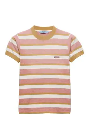 Prada Bayadere Stripe Jersey T-Shirt Rust/mustard