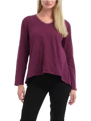 WILT CLOTHING Metallic Thread V-neck Tee - Magenta Purple