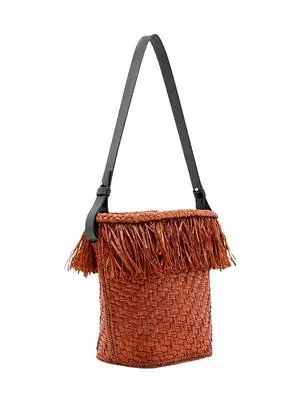 Proenza Schouler Small Fringed Raffia Bucket Bag - Rust