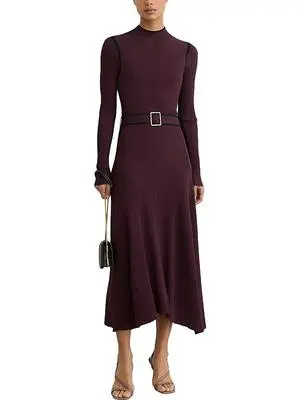 REISS Ella Knit Midi Dress - Burgundy/black